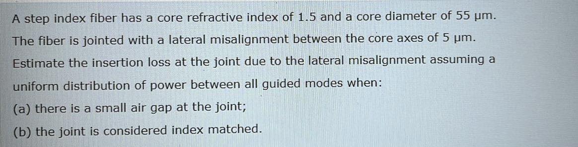 Solved A step index fiber has a core refractive index of 1.5 | Chegg.com