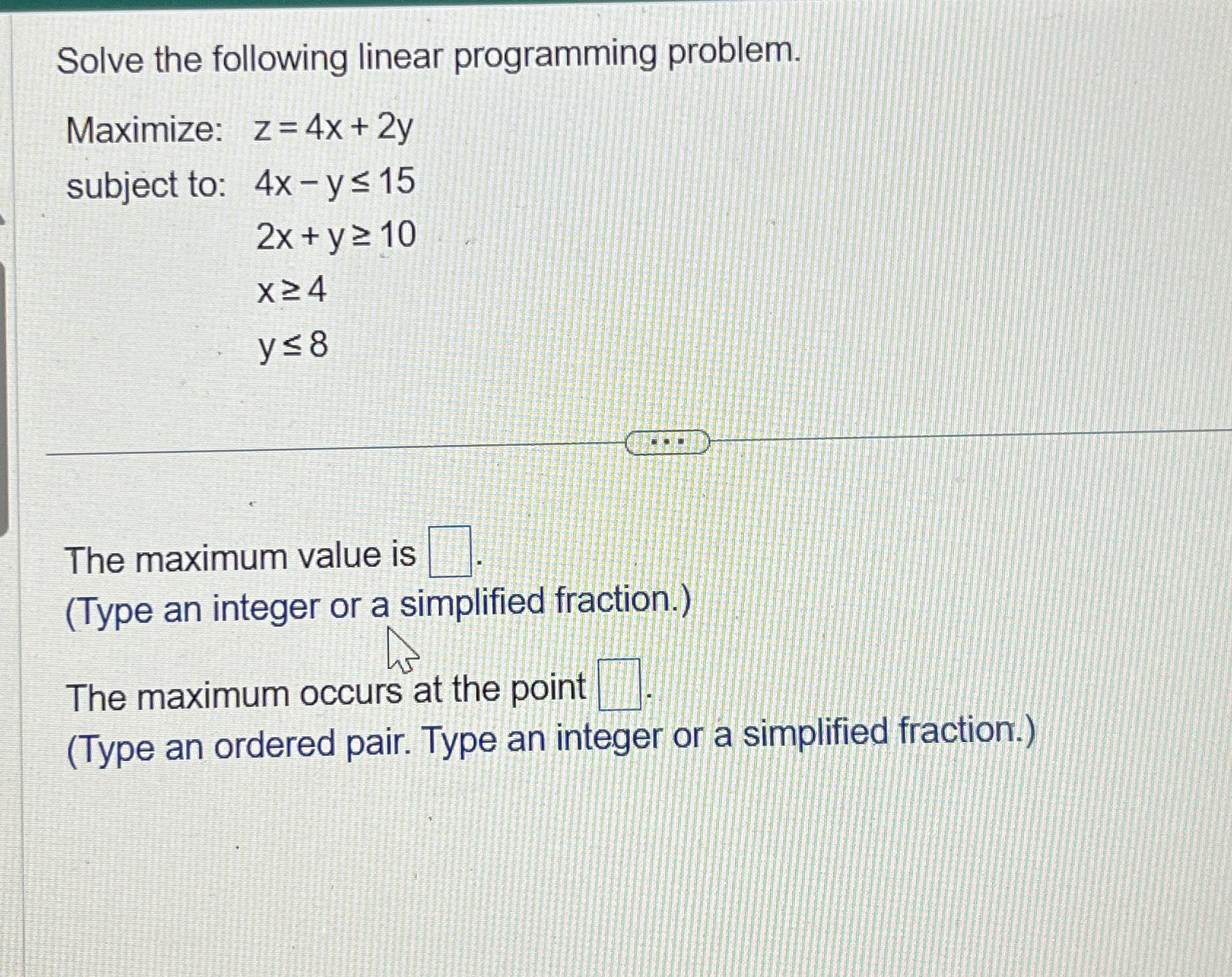 Solved Solve the following linear programming problem. | Chegg.com