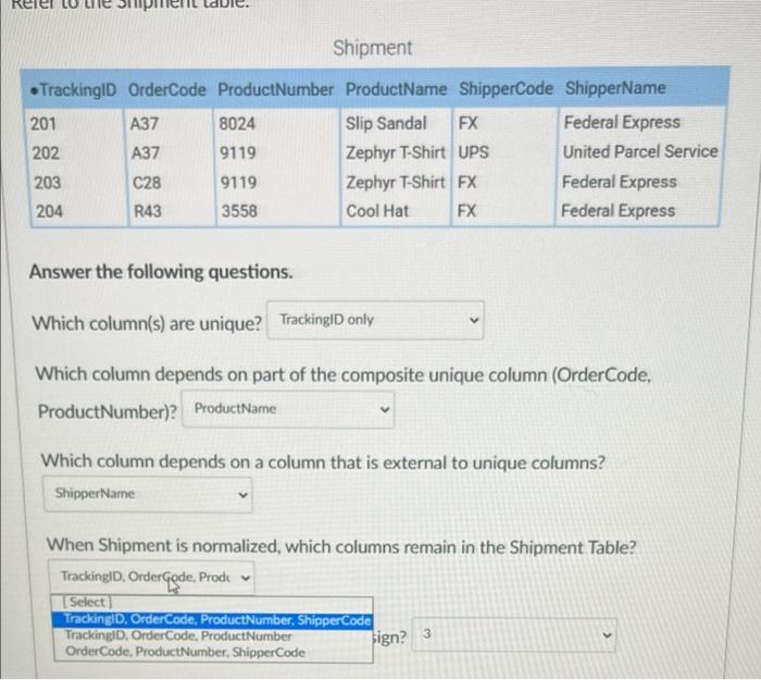 Solved • TrackingID OrderCode ProductNumber ProductName | Chegg.com