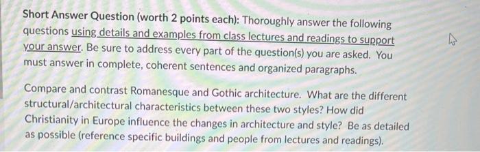 Short Answer Question (worth 2 points each): | Chegg.com