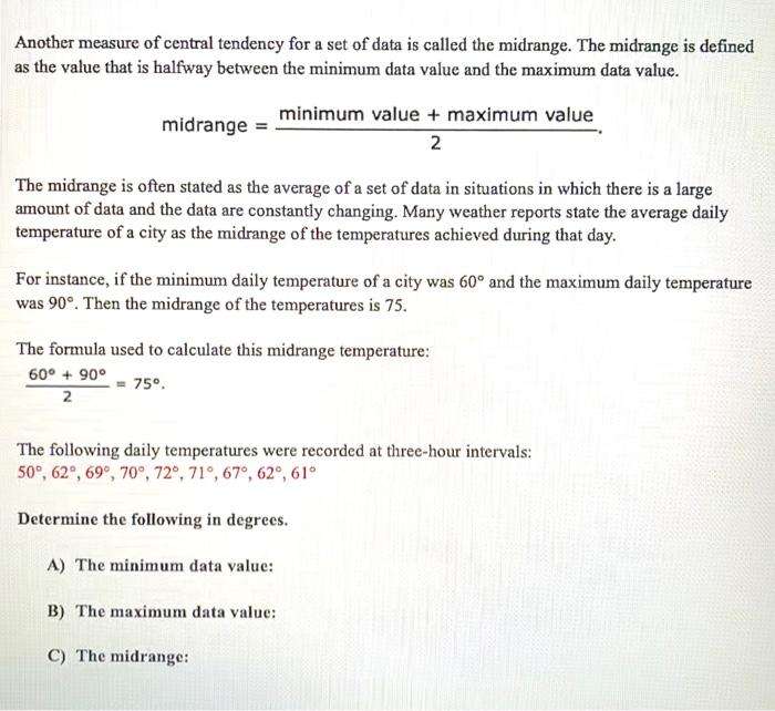 Solved Another measure of central tendency for a set of data | Chegg.com