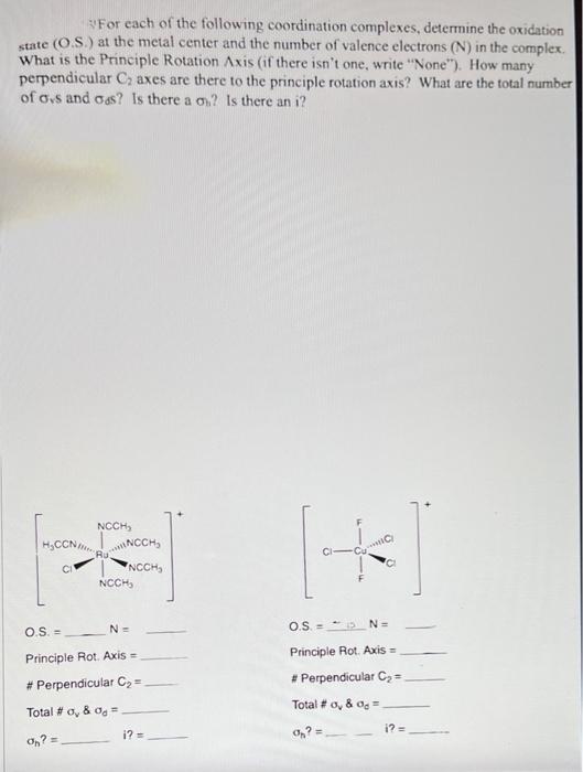 Solved For each of the following coordination complexes, | Chegg.com