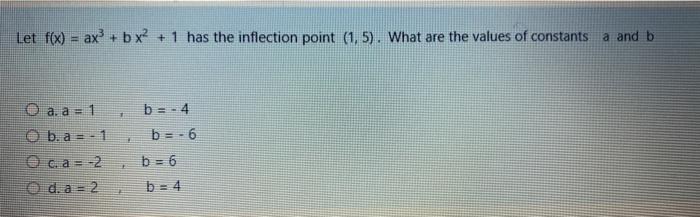 Solved Let f(x) = ax + bx + 1 has the inflection point | Chegg.com
