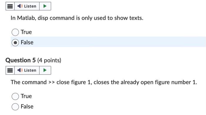 Solved In Matlab Disp Command Is Only Used To Show Texts