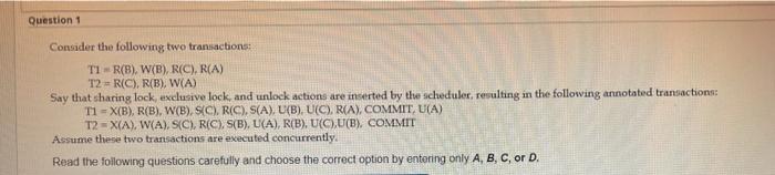 Solved Consider the following two transactions: | Chegg.com