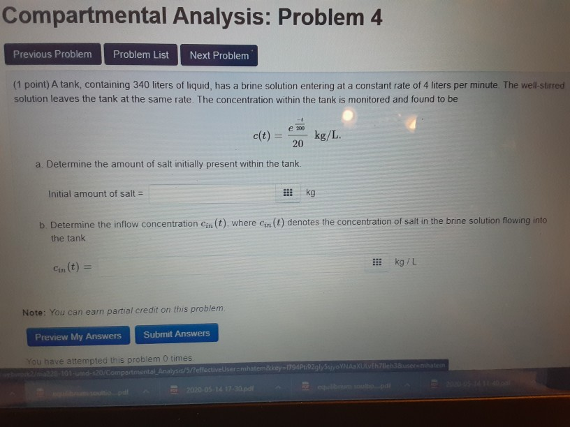 Solved Compartmental Analysis: Problem 4 Previous Problem | Chegg.com