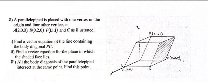 Solved 8) A parallelepiped is placed with one vertex on the | Chegg.com