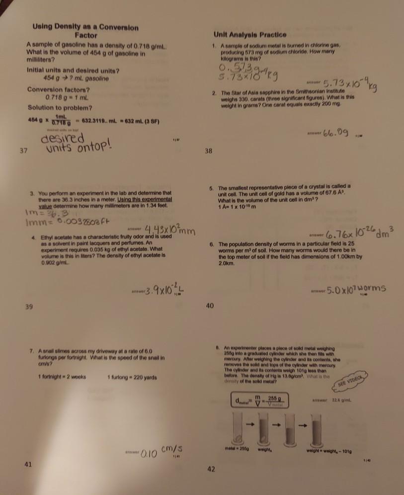 Solved Using Density as a Conversion Factor A sample of | Chegg.com