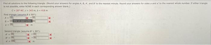 Solved Find all solutions to the following triangle. (Round | Chegg.com