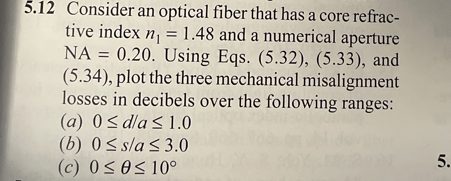 Solved 5.12 ﻿Consider an optical fiber that has a core | Chegg.com