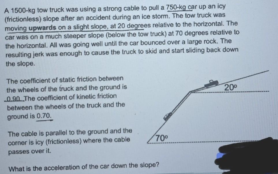 Solved A 1500-kg tow truck was using a strong cable to pull | Chegg.com