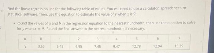 Solved Find the linear regression line for the following | Chegg.com