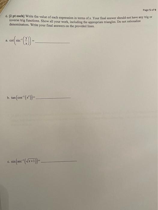 Solved 6. [2 pt each] Write the value of each expression in | Chegg.com