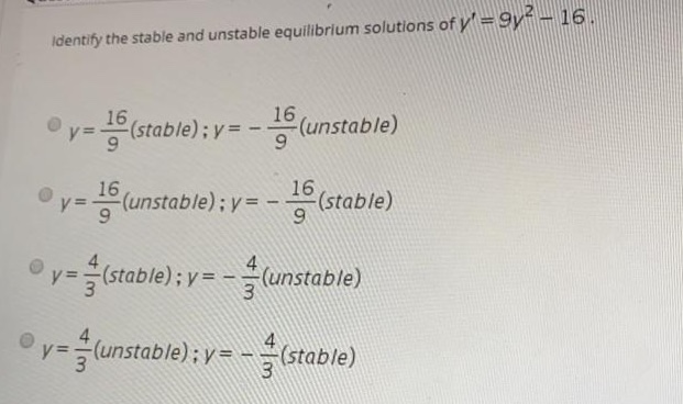 Solved identify the stable and unstable equilibrium | Chegg.com