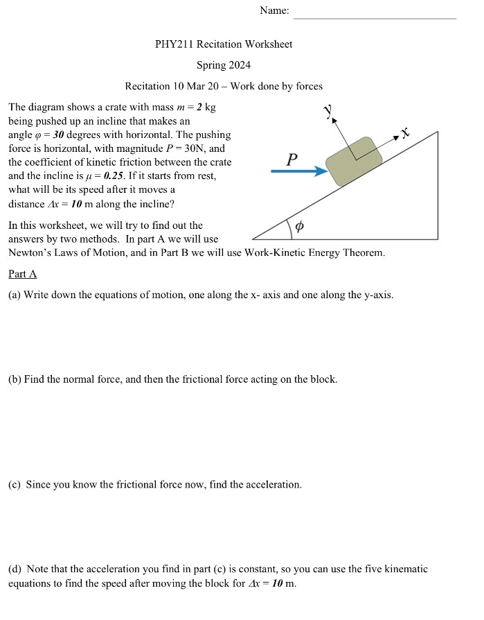 Solved Name:PHY21I Recitation WorksheetSpring 2024Recitation | Chegg.com