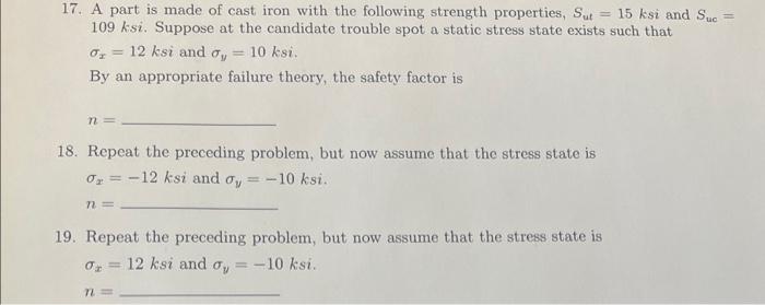 Solved 17. A part is made of cast iron with the following | Chegg.com