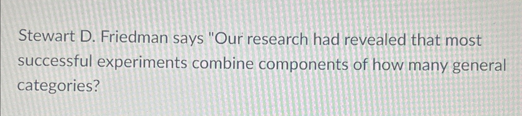 Solved Stewart D. ﻿Friedman says "Our research had revealed | Chegg.com