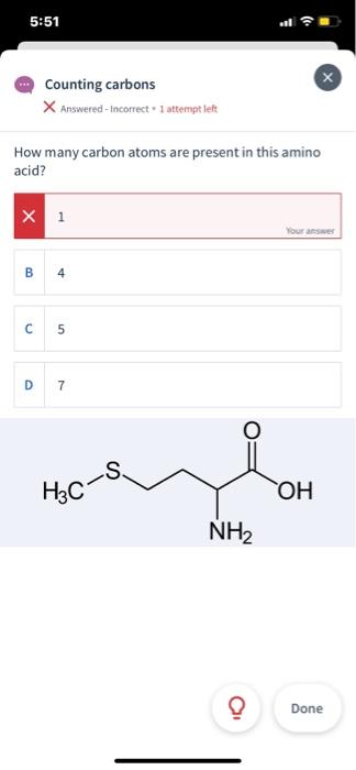 Solved 5:51 Counting carbons X Answered - Incorrect 1 | Chegg.com