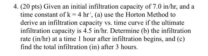 Solved 4. (20 pts) Given an initial infiltration capacity of | Chegg.com