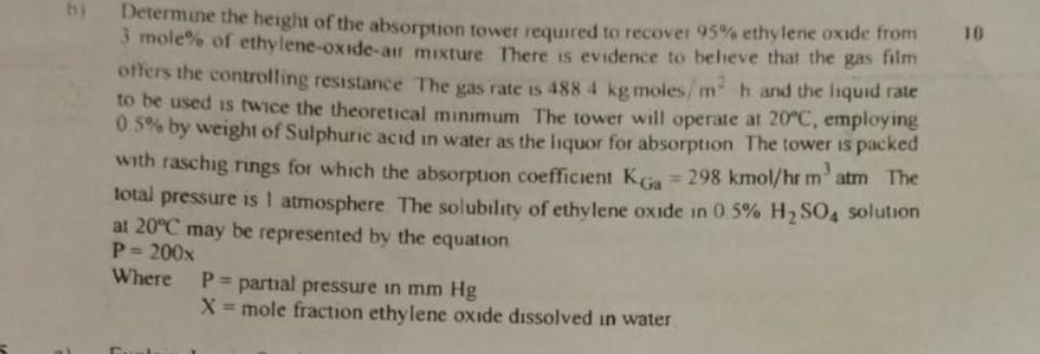 Solved Determine the height of the absorption tower required | Chegg.com