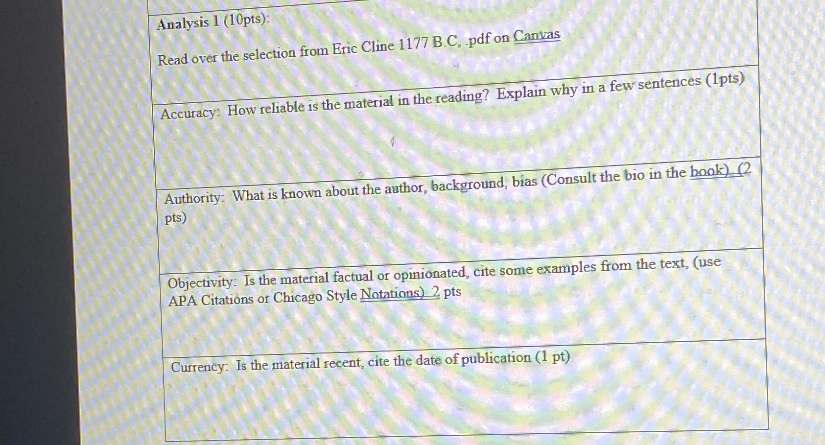 Solved Analysis 1 (10pts):Read over the selection from Eric | Chegg.com