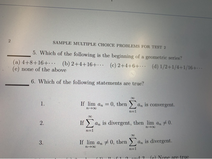 Solved SAMPLE MULTIPLE CHOICE PROBLEMS FOR TEST 2! 5. Which | Chegg.com