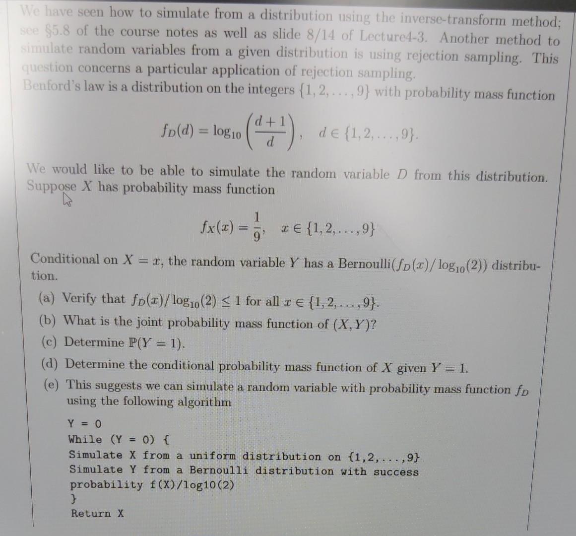 Solved We have seen how to simulate from a distribution | Chegg.com