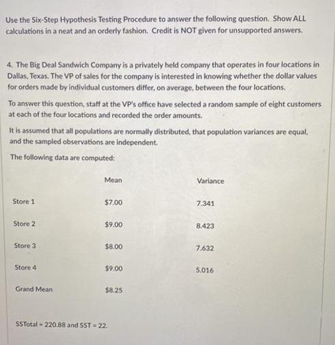 Solved Use the Six-Step Hypothesis Testing Procedure to | Chegg.com