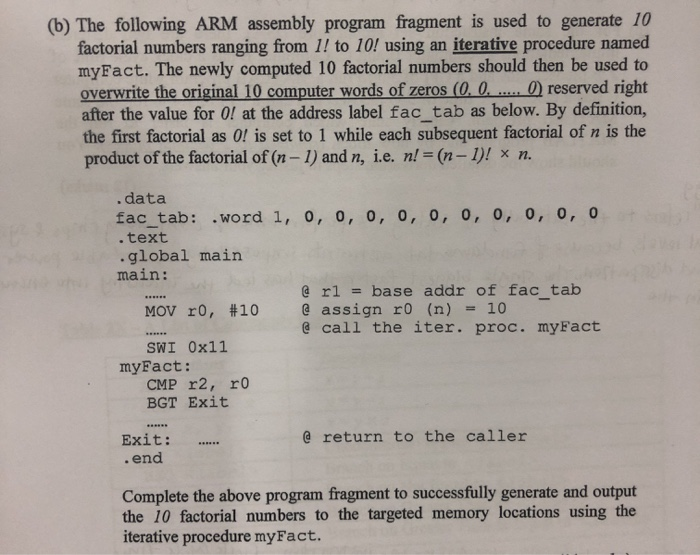 Solved 6 The Following Arm Assembly Program Fragment Is