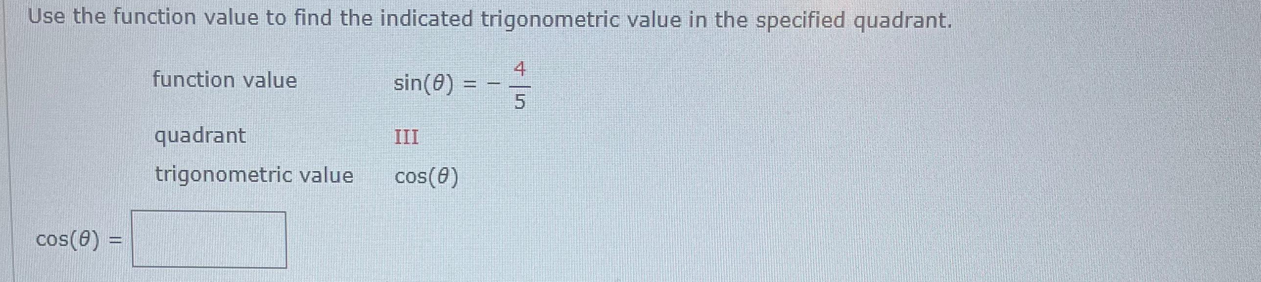Solved Use the function value to find the indicated | Chegg.com