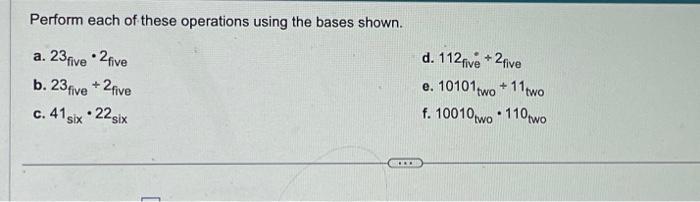 Solved Perform each of these operations using the bases | Chegg.com