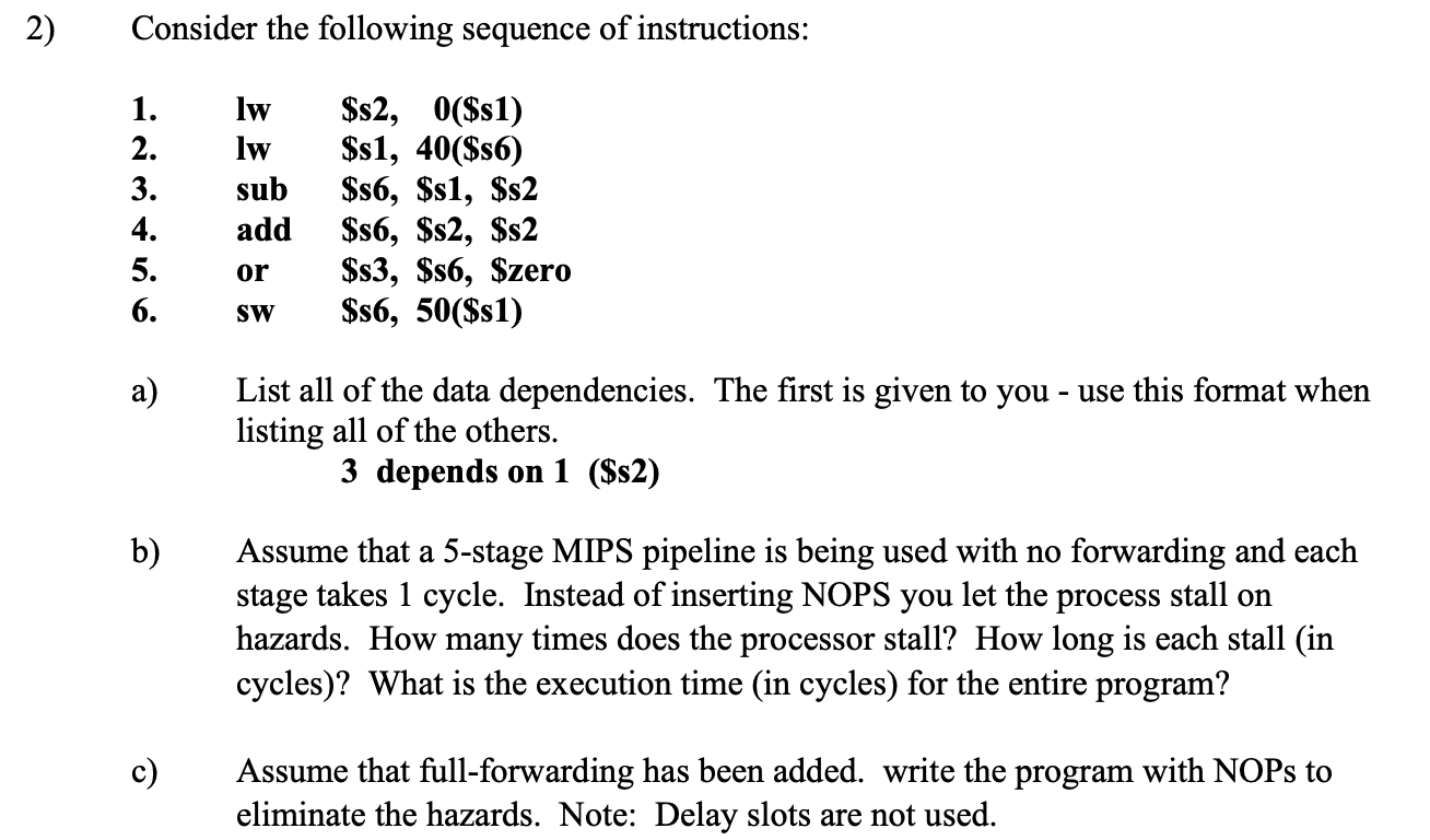 Solved Solve the question on MIPS pipelining, refer to the | Chegg.com