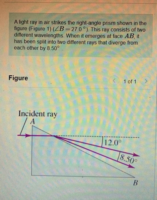 Solved A light ray in air strikes the right-angle prism | Chegg.com