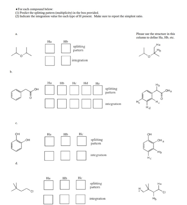 Solved For each compound below: (1) Predict the splitting | Chegg.com