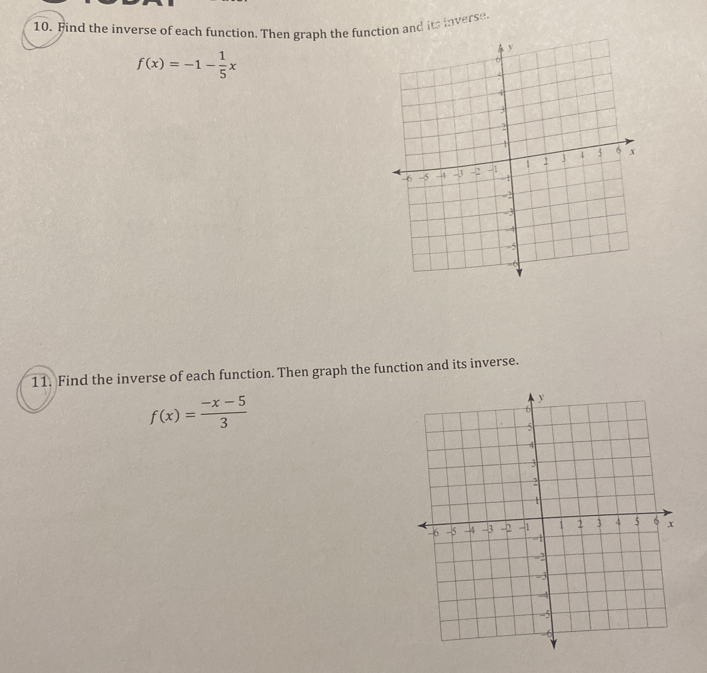 Solved Find the inverse of each function. Then graph the | Chegg.com