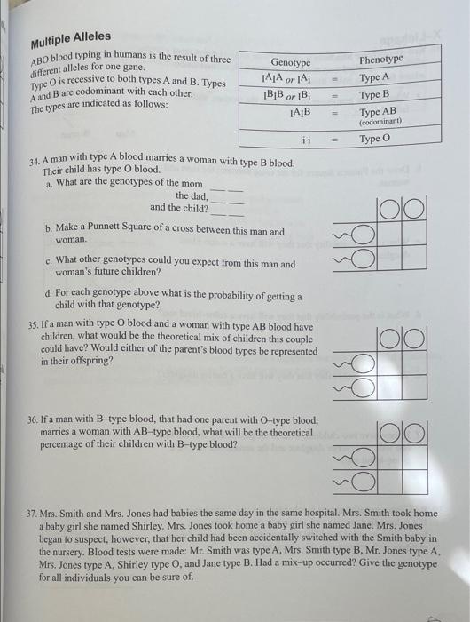 Solved Multiple Alleles ABO blood typing in humans is the | Chegg.com