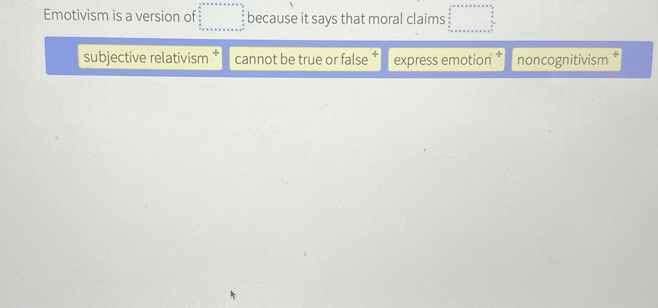 Solved Emotivism is a version of because it says that moral | Chegg.com