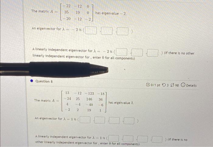Solved The matrix A 22-12 0 19 0 An eigenvector for X-2 is | Chegg.com