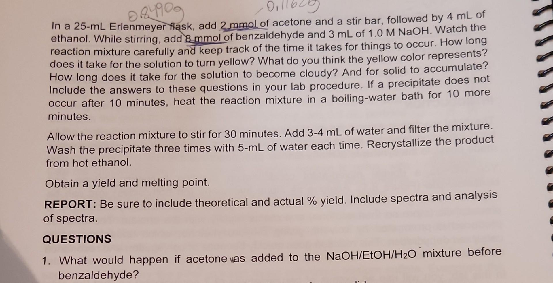 Solved In a 25-mL Erlenmeyer flask, add 2mmol of acetone and | Chegg.com
