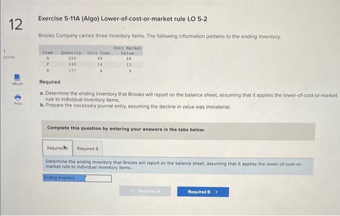 Solved Exercise 5-11A (Algo) Lower-of-cost-or-market rule LO | Chegg.com
