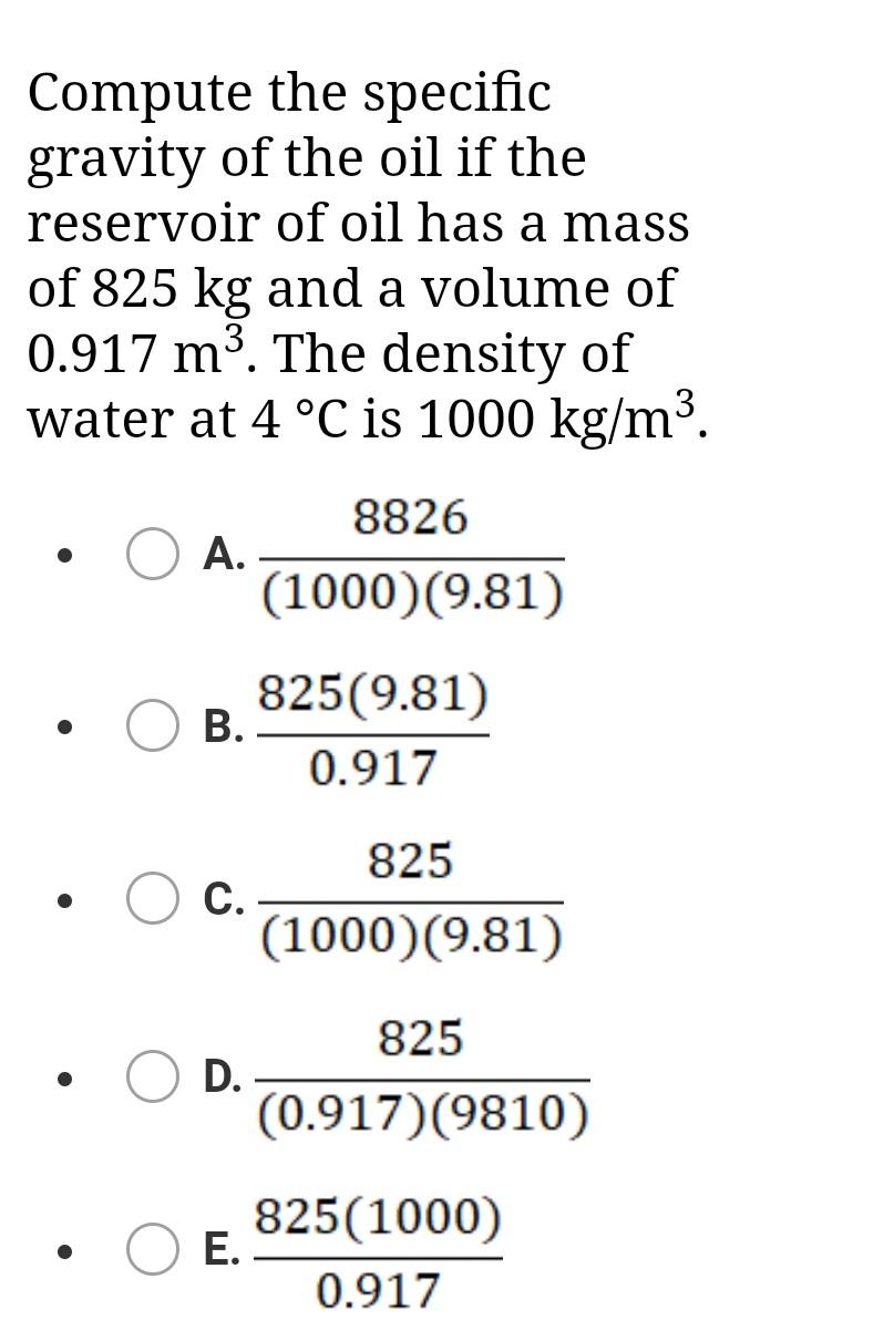 Solved Compute the specific gravity of the oil if the | Chegg.com