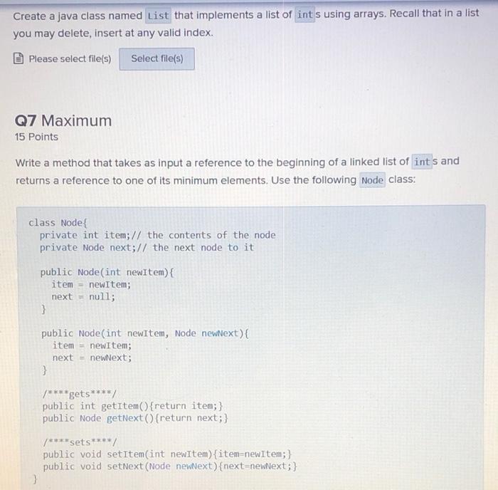 Solved Create a java class named List that implements a list | Chegg.com