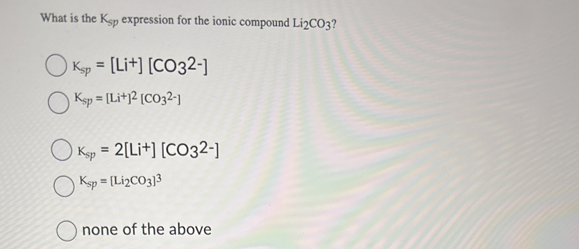 Solved What is the Ksp ﻿expression for the ionic compound | Chegg.com