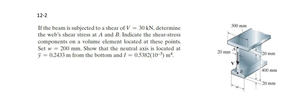 Solved 12−2 If the beam is subjected to a shear of V=30kN, | Chegg.com