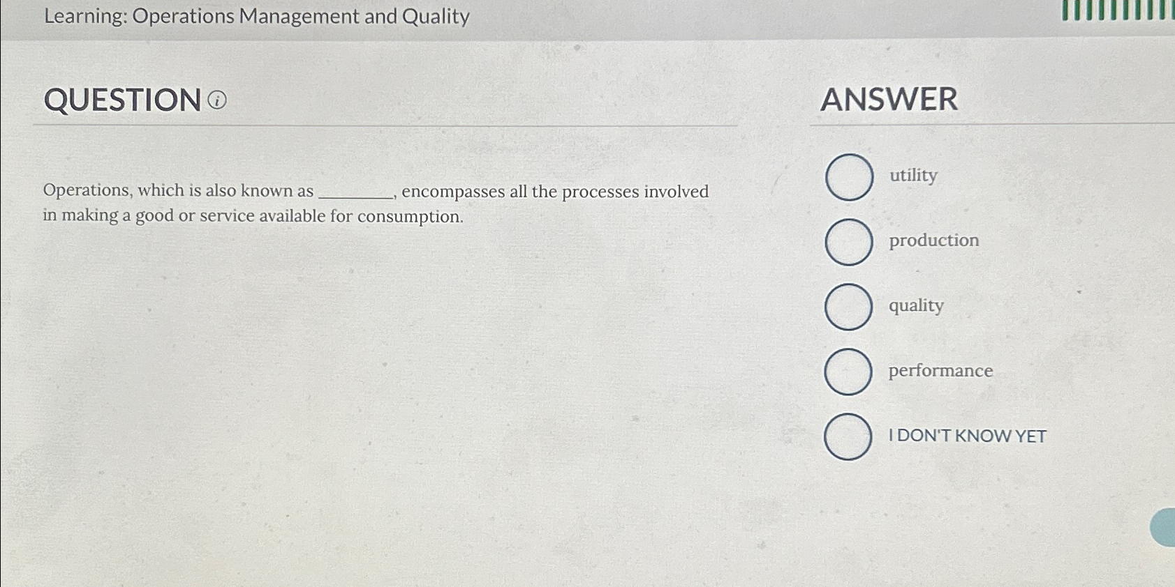 Solved Learning: Operations Management and QualityQUESTION | Chegg.com