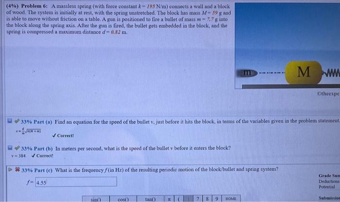 Solved (4%) Problem 6: A massless spring (with force | Chegg.com