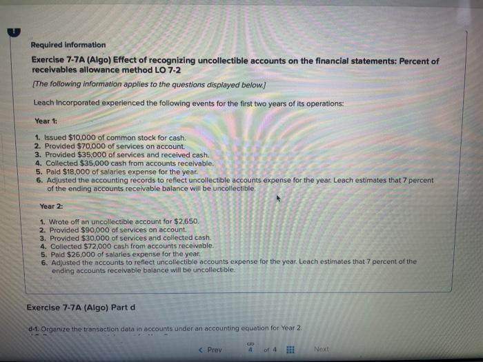 Required information Exercise 7-7A (Algo) Effect of | Chegg.com
