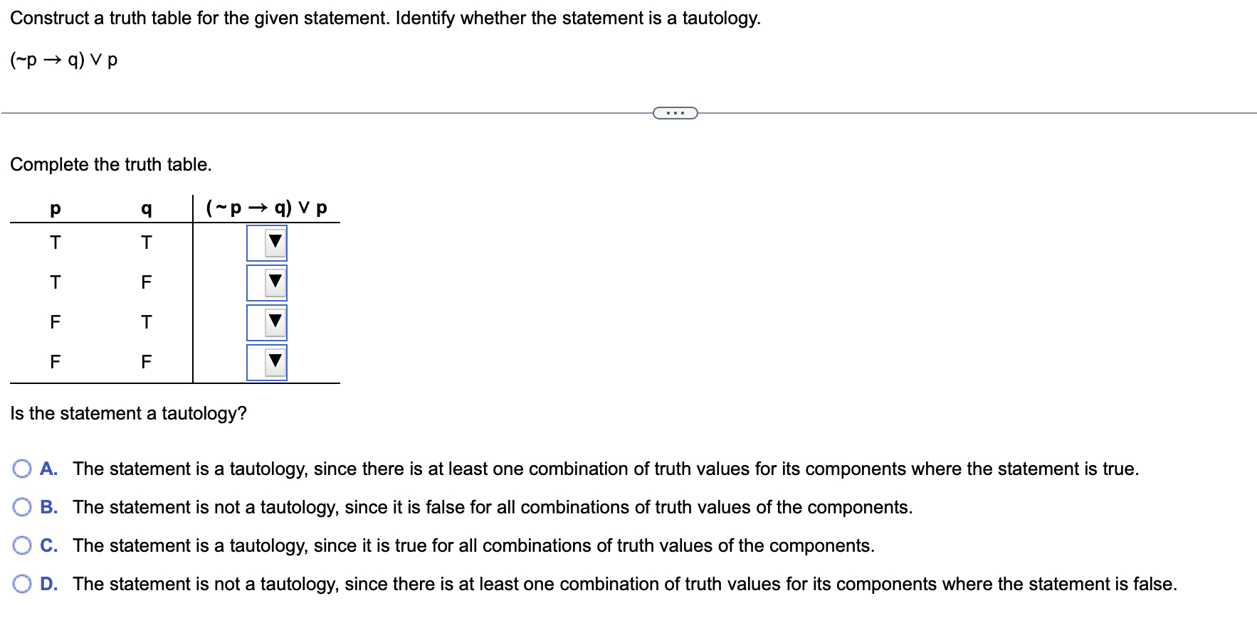 Solved Construct a truth table for the given statement. | Chegg.com