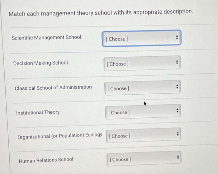Solved Match each management theory school with its | Chegg.com