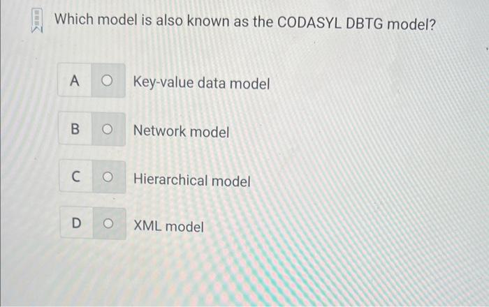 Solved Which model is also known as the CODASYL DBTG model? | Chegg.com